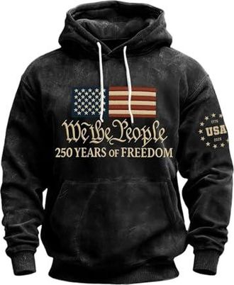 Generico Sweat &agrave; capuche avec cordon de serrage pour homme avec poches imprim&eacute; drapeau des &Eacute;tats-Unis Sweat &agrave; manches longues &eacute;pais style hip hop pour ext&eacute;rieu