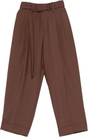 Brunello Cucinelli Pantalon avec ceinture et plis - Femme - Pantalons - Brun - Taille: 40 FR