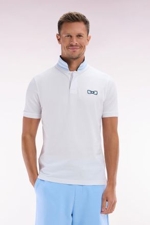 Eden Park Polo &Agrave; Manches Courtes En Coton Blanc Dessous De Col Cercl&eacute; Coupe Droite