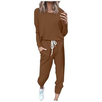 Generic Surv&ecirc;tement pour femme - 2 pi&egrave;ces - Manches longues - Jogging - Col rond - Sweat long - Pantalon de surv&ecirc;tement &eacute;l&eacute;gant - Couleur unie - Ensemble de s
