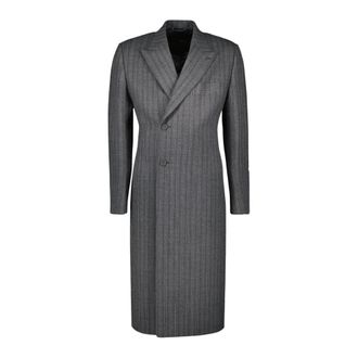 Dior Homme, Manteaux, Gris, Taille: M Manteau Long en Laine Rayée
