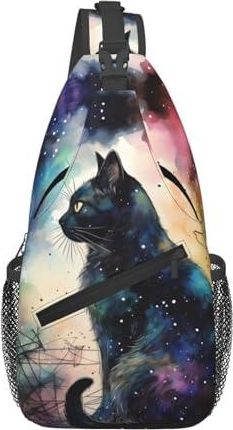 Generic Sacoche Tactique Chat Art Noir L&eacute;ger Sling Bag Mode Crossbody Bag pour Randonn&eacute;e Voyage Cyclisme