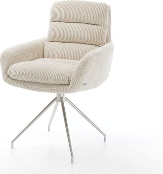 DELIFE Esszimmerstuhl Abelia-Flex mit Armlehnen Cord Beige Kreuzgestell konisch Edelstahl, Esszimmerstühle