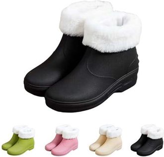Generic Bottes de pluie &agrave; enfiler pour femme - Bottes Chelsea chaudes avec doublure en peluche - Chaussures dhiver antid&eacute;rapantes et imperm&eacute;ables pour le trav