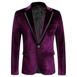 Generic Blazer décontracté pour Homme, Veste de Smoking en Velours à Un Bouton, Revers cranté, idéal pour Un Bal de Promo, Mariage ou dîner