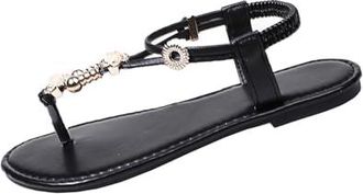 Generic Sandales plates d&eacute;contract&eacute;es &agrave; bout ouvert pour femme - &Eacute;l&eacute;gantes - L&eacute;g&egrave;res et confortables - Respirantes - Avec sangle de cheville &eacute;lastique - Pour 