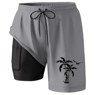 Generic Maillot de bain pour homme avec doublure de compression, couture int&eacute;rieure, short de bain, maillot de bain avec poches, gris, 3XL