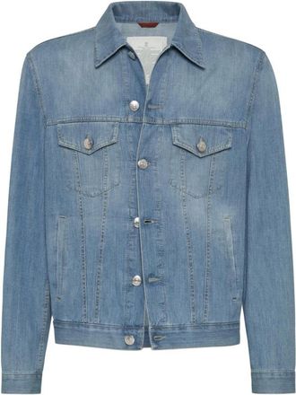 Brunello Cucinelli Homme, Vestes, Bleu, Taille: 2XL Manteau Bleu Clair avec Fermeture &agrave; Boutons