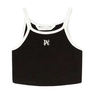 Palm Angels Femme, Tops, Noir, Taille: 40 FR Logo-print Cropped Tank Top