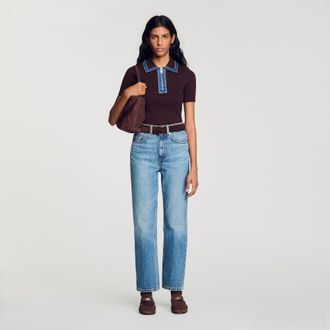 Sandro Strickpullover mit Denim-Kragen