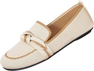 Generic Chaussures plates en maille pour femme - Couleur unie - Respirantes - L&eacute;g&egrave;res - Confortables - Pliable - Pour le travail et les loisirs, beige, 38.5 E
