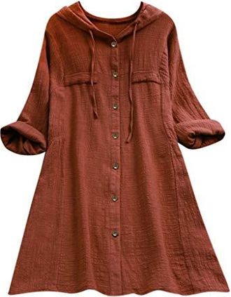Generic Tunique d&eacute;t&eacute; grande taille 2025 pour femme, en coton et lin, coupe ample, tunique &agrave; capuche tendance, tunique &agrave; capuche &agrave; porter avec des leggings, po