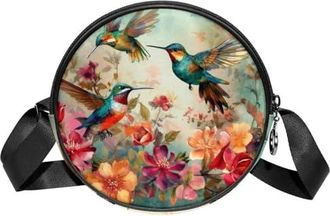 Generic Sac &agrave; bandouli&egrave;re rond pour femme, motif colibri avec fermeture &eacute;clair et bretelles r&eacute;glables