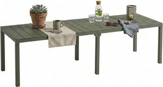 Dmora Gartentisch Varda, Picknickbasis, Mehrfachposition Garten-Esstisch, Mehrzweck-Au&szlig;enbank, Made in Italy, 292x86 h74 cm, Gr&uuml;n - Dmora
