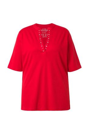 Ulla Popken T-Shirt T-Shirt Ziersteine Stehkragen Halbarm Pima Cotton