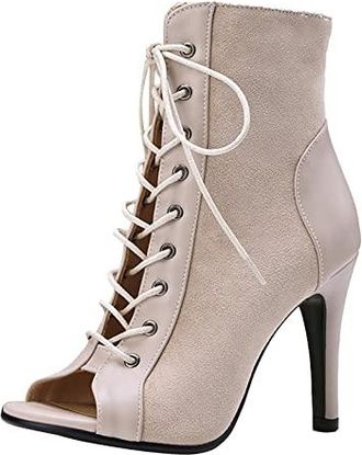 Generico Bottines de danse pour femme &agrave; bout ouvert avec talon haut sauce et bachata de salon Sandales de f&ecirc;te &agrave; talons fins avec lacets Sandales &eacute;l&eacute;gantes et 