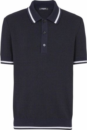Balmain Poloshirt aus Merinowolle it Monogra-Muster - - Knitwear - Herren - Blau - L