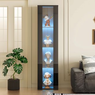 Generic Merax Vitrine 40x29x170cm, Multifunktionale Glasvitrine mit LED-Farbwechsellicht, Fernbedienung/App-Steuerung, Acrylplatte, 4 Ausstellungsfl&auml;chen, Mod