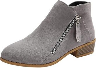 Generic Bottines Chelsea &agrave; talon bas et &eacute;pais pour femme - &Eacute;l&eacute;gantes - Couleur unie - Imitation daim - Fermeture &eacute;clair lat&eacute;rale - Style d&eacute;contract&eacute; et confor