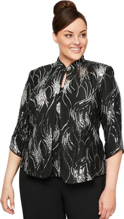 Alex Evenings Damen Plus Size Jacke und Scoop Tank Top Twinset Klassisches Hemd, Schwarz/Silber, 2X