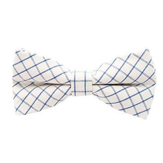 DonDon Noeud papillon à carreaux en coton pour homme 12 x 6 cm avec crochet déjà lié et réglable - Blanc-bleu