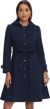 Allegra K Manteau &agrave; capuche ceintur&eacute; &agrave; boutonnage simple pour femme Manteau dhiver avec poches Bleu Fonc&eacute; S