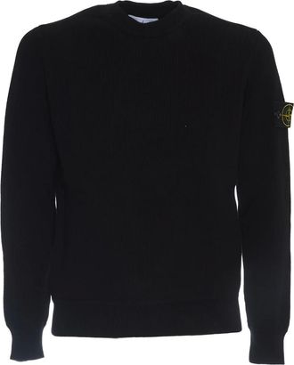 Stone Island Homme, Pulls, Noir, Taille: 2XL Pull en maille c&ocirc;tel&eacute;e &agrave; col rond