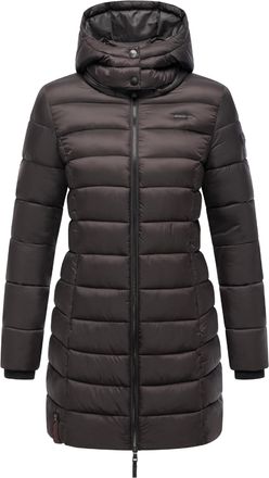 Marikoo Damen Langer Wintermantel Warmer Steppmantel mit Abnehmbarer Kapuze Abendsternchen Choco Gr. XL