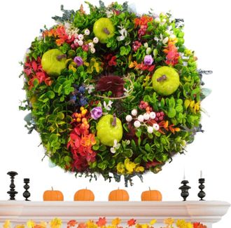 Generico Herbst-K&uuml;rbisblatt- : rustikale Herbstgirlande mit wei&szlig;en Akzenten, dekorativer Anh&auml;nger f&uuml;r den Eingang des Fensters, der -Wand, saisonale Heimdekora