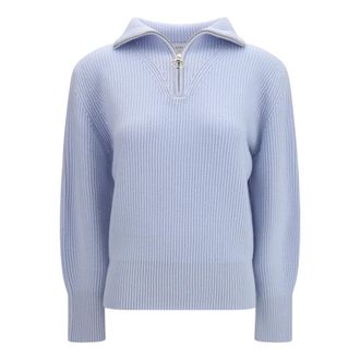 Forte_Forte Pullover mit halbem Rei&szlig;verschluss aus Wolle und Kaschmir - - Knitwear - Damen - Blau - S
