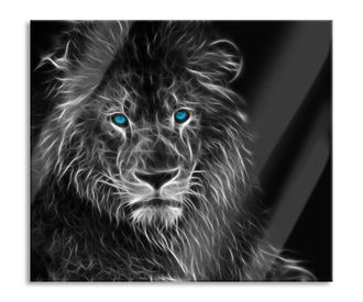 Pixxprint Dark Abstrakter Löwe Herdabdeckplatte & Spritzschutz aus Echtglas | Für Herd-Kochfelder | 60x52 cm