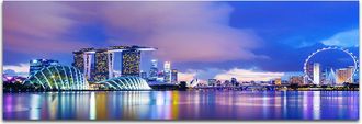 Paul Sinus Art Panoramabild auf Leinwand und Keilrahmen 150x50cm Singapur Skyline Meer Abend Spiegelung