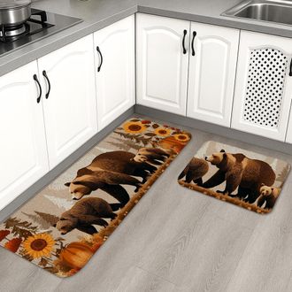 Generic Bear Küchenmatten für Boden, rustikale Wildtiere, weiche Matten, gepolstert, bequem, waschbar, rutschfest, Dekor-Teppiche für Küche, Waschbecken, Wasc