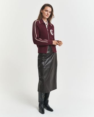 GANT Damen Bleistiftrock aus Leder in Midilänge (34) DEEP Braun