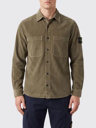 Stone Island Chemise slim fit en velours c&ocirc;tel&eacute; avec logo Compass