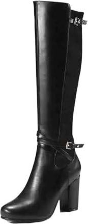 Generic Bottes hautes dhiver épaisses et chaudes à bout rond pour femme, Noir, 41 EU