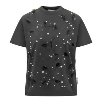 Des_Phemmes DES Phemmes, Femme, Tops, Noir, Taille: 34 FR T-shirt en coton orn&eacute; de plumes