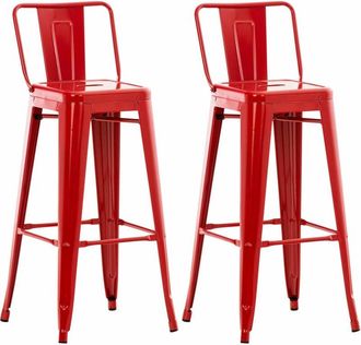 Clp Ensemble de 2 tabourets hauts avec dossier métallique de style industriel dans différentes couleurs colore : Rouge