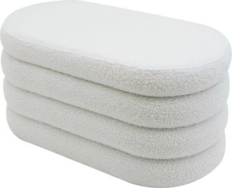 Mobili Rebecca Truhenbank Pouf, Langer Ovaler Pouf, Weiß, Polyesterstoff MDF, mit Aufbewahrungsfach, für Wohnzimmer Schlafzimmer - Maße HxBxT: 38 x 76 x 38 cm - Art.