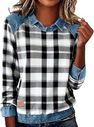 Generic Chemisier Femme Chic Et &Eacute;l&eacute;gant Coton T Shirt Confortable Manches Longues Blouse Col en V Boutonn&eacute; Haut Couleur Unie Chemisier Soft Casual Tops V&ecirc;teme