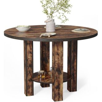 Tribesigns Tribesigns Table &agrave; manger ronde pour 4 personnes, 100 x 75 cm, en bois, grande table de d&icirc;ner, avec &eacute;tag&egrave;re de rangement, pieds en bois, pour la