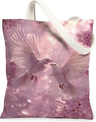 Generic Sacs fourre-tout en toile motif floral p&ecirc;che, sacs &agrave; provisions r&eacute;utilisables, sacs &agrave; provisions r&eacute;utilisables, l&eacute;gers et lavables avec bandouli&egrave;re, p