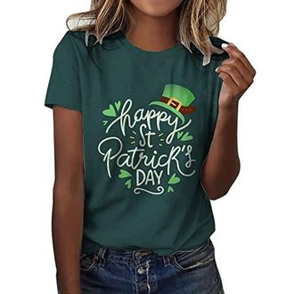 Generic Chemise de la Saint-Patrick pour femme &agrave; manches 3/4 - Haut vert tr&egrave;fle - Haut d&eacute;contract&eacute; et ample pour femme - V&ecirc;tements irlandais - Pull slim fit -