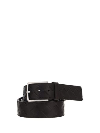 Bottega Veneta Mens Leather Belt Fondant Silver Calf