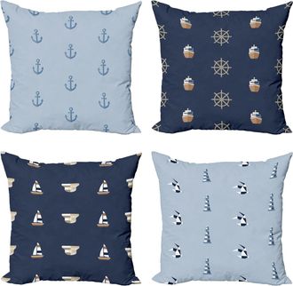 Abakuhaus Nautisch Dekokissen Kissenbezug 4er Pack, Anker Schiff Segeln Theme Modern Accent Doppelseitiger Digitaldruck, 40 cm x 40 cm, Umber Helles Himmelblau