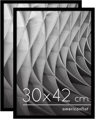 Americanflat Bilderrahmen 30x42 cm aus Kunststoff (2er Pack) - schmaler Bilderrahmen 42x30 cm mit Plexi-Scheibe - Fotorahmen mit integrierter Aufh&auml;ngung f&uuml;r Hoch- 