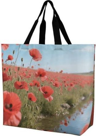 Generic Coquelicots Sac Fourre-Tout R&eacute;utilisable Sacs De Courses Pliable Sac A Main Femme Pour Universit&eacute; Plage Gym