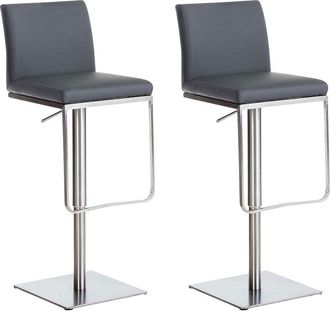 Clp 2er Set Barhocker Panama Mit Kunstlederbezug I H&ouml;henverstellbarer Barstuhl I Thekenhocker Mit Lehne Und Fu&szlig;st&uuml;tze, Farbe:grau, Gestell Farbe:Edelstahl