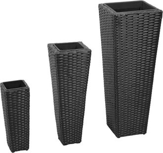 vidaXL Lits sur&eacute;lev&eacute;s de jardin 3 pcs R&eacute;sine tress&eacute;e Noir
