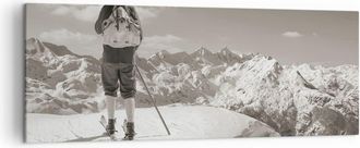 Arttor Panorama Bilder auf Leinwand Skifahrer Bayern Sepia Leinwandbild 140x50cm Wandbilder Dekoration Wohnzimmer Schlafzimmer Küche Groß XXL Wanddeko Bild W
